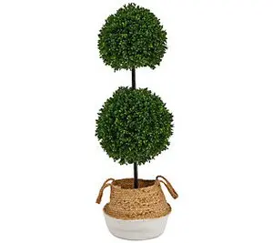 NEARLY NATURAL 3.5' Boxwood Double Ball Topiary Planter Nea Rly Natural - One-color