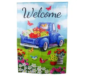 NORTHLIGHT Welcome Blue Pickup Truck W/ Flowers Flag 28' X 40 - One-color