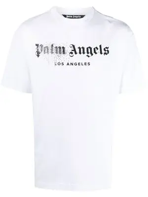 Palm Angels Rhinestone Sprayed Logo-print T-shirt - White