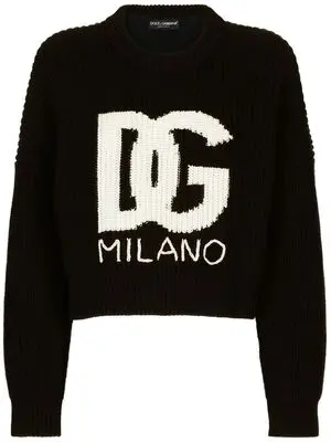 Dolce & Gabbana Dg-logo Fisherman's-knit Jumper - Black
