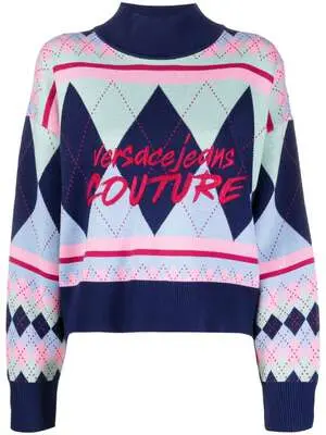 Versace Argyle-knit Jumper - Blue