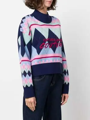 Versace Argyle-knit Jumper - Blue