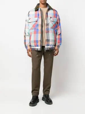 Sacai Check-pattern Zip-up Bomber Jacket - Blue