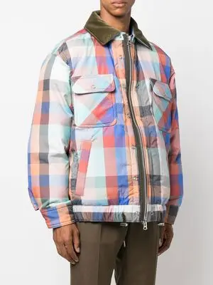 Sacai Check-pattern Zip-up Bomber Jacket - Blue