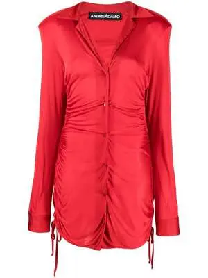 ANDREĀDAMO V-neck Ruched Mini Dress