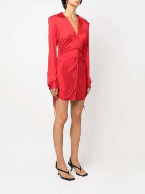 ANDREĀDAMO V-neck Ruched Mini Dress