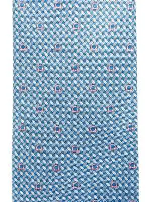 FERRAGAMO Gancini Embroidered Silk Tie - Blue