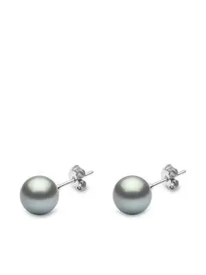 Yoko London 18kt White Gold 9mm Tahitian Pearl Stud Earrings - Silver