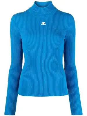 COURREGES Logo-embroidered Roll-neck Jumper - Blue