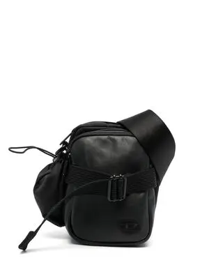 DIESEL® Calf Leather Logo Patch Shoulder Bag - Black