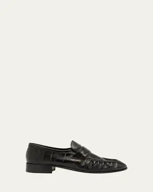 THE ROW Soft Leather Flat Loafers - Black