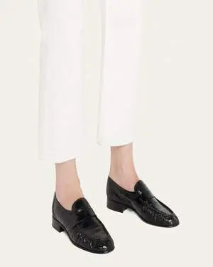 THE ROW Soft Leather Flat Loafers - Black