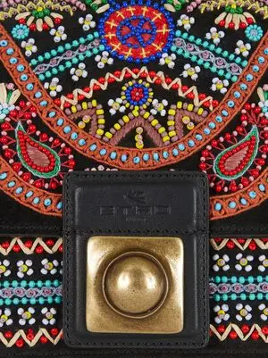 Etro Large Crown Me Suede Shoulder Bag With Embroidery