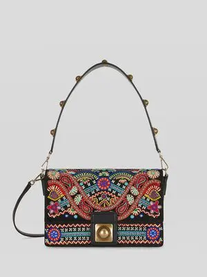 Etro Large Crown Me Suede Shoulder Bag With Embroidery