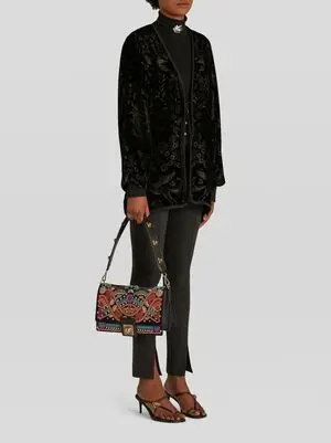 Etro Large Crown Me Suede Shoulder Bag With Embroidery