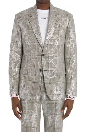 Versace Baroque Overlay Glen Plaid Wool Jacket