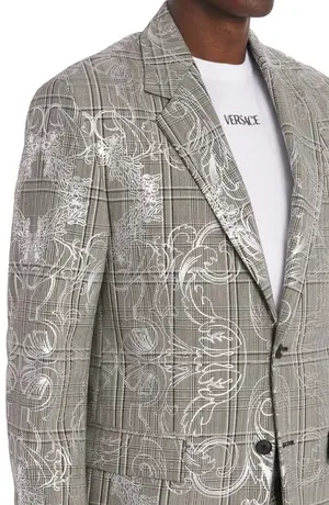 Versace Baroque Overlay Glen Plaid Wool Jacket
