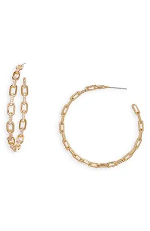 Nordstrom Pavé Link Hoop Earrings - Clear- Gold