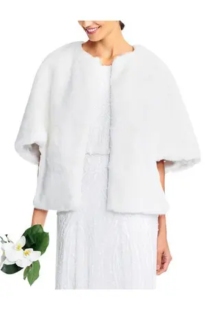 Adrianna Papell Faux Fur Cape Jacket - Ivory