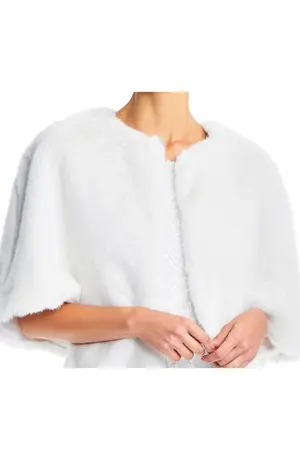 Adrianna Papell Faux Fur Cape Jacket - Ivory