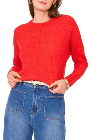 Vince Camuto Exposed Seam Crewneck Sweater - Crossfire Red