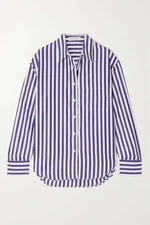 THE FRANKIE SHOP Lui Striped Poplin Shirt Navy