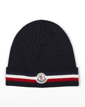 Moncler Men & Apos;s Tricolor Logo Beanie Black