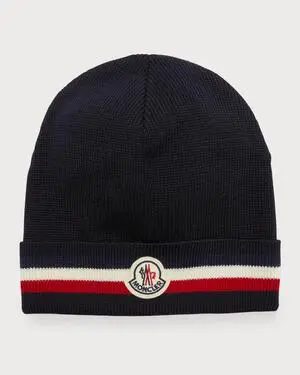 Moncler Apos;s Tricolor Logo Beanie - Navy
