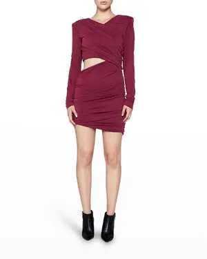 Bardot Rosa Ruched Cutout Mini Dress - Burgundy