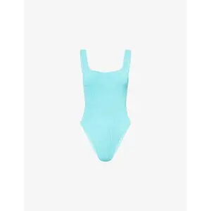Hunza G Square-Neck Seersucker Swimsuit Aqua