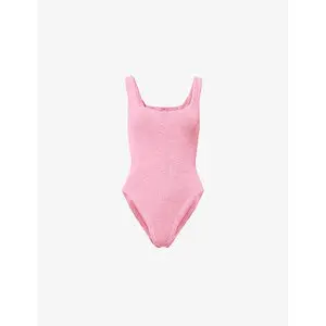 Hunza G Square-Neck Seersucker Swimsuit Candy Pink