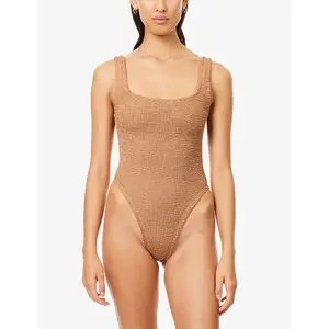 Hunza G Square-neck Seersucker Swimsuit - Metallic Coco