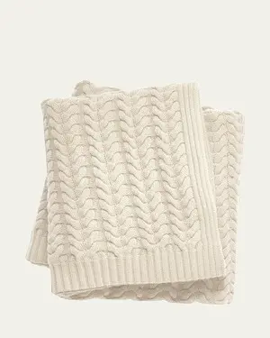 Sofia Cashmere Braided Cable-knit Throw Blanket - Ivory
