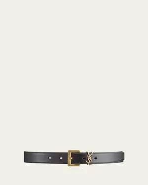 Saint Laurent Black Belt with Bronze Buckle Saint Laurent Patent Leather Belt With Engraved Brass Buckle  main image 2