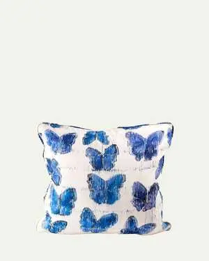 HUNT SLONEM Butterflies In Blue Cotton Pillow, 22 - Bluewhite