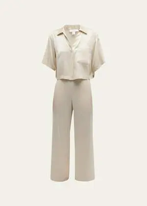 Lunya Washable Silk High-rise Pant Set Swan White