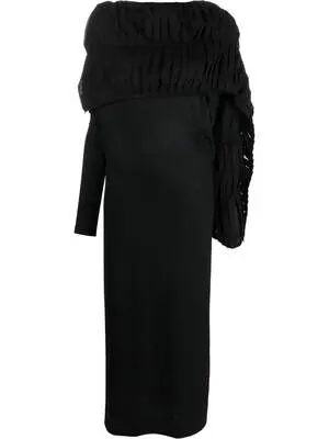 Yohji Yamamoto Wool & Cotton Midi Dress - Black