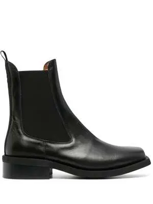 GANNI Leather Chelsea Boots - 099 - Black