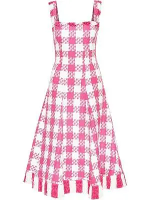 OSCAR DE LA RENTA Oscar De La Renta Houndstooth Square Neck Midi Dress