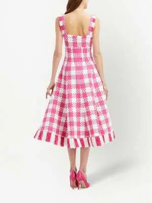 Oscar De La Renta Houndstooth Square Neck Midi Dress