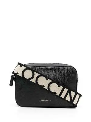COCCINELLE Tebe Logo-strap Pebbled Shoulder Bag - Black