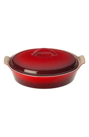 LE CREUSET 4 Quart Covered Oval Stoneware Casserole - Cherry