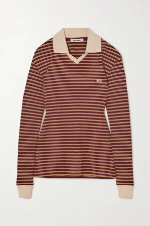 Wales Bonner Sonic Striped Ribbed Stretch-Knit Polo Top In Yellow