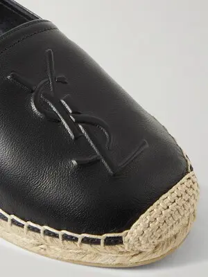 Saint Laurent Cassandre Logo-embossed Leather Espadrilles - Black