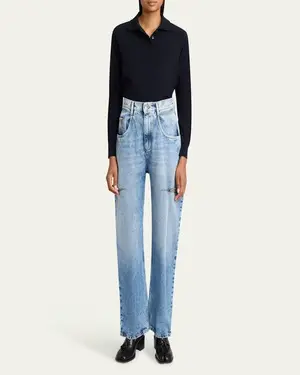 MAISON MARGIELA Slash-sides Wide-leg Pants - Denim