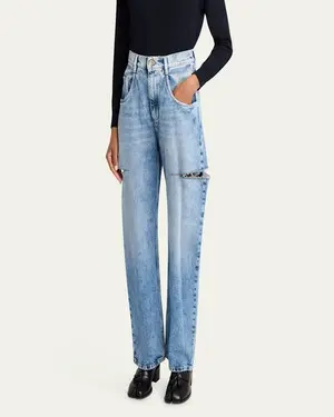 MAISON MARGIELA Slash-sides Wide-leg Pants - Denim