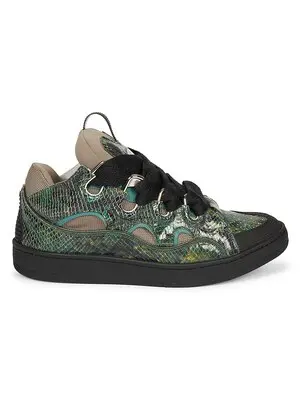 LANVIN Men's Curb Python Skate Sneakers - Beige  - Bottle Green