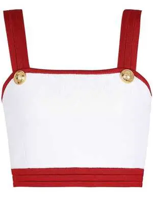 Balmain Cropped Contrasting-trim Detail Top - White