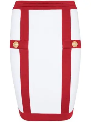 Balmain Button-embellished Bodycon Knee-length Skirt - White