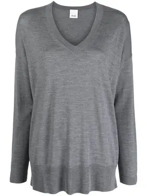 ALLUDE Fine-knit V-neck Jumper - Grey